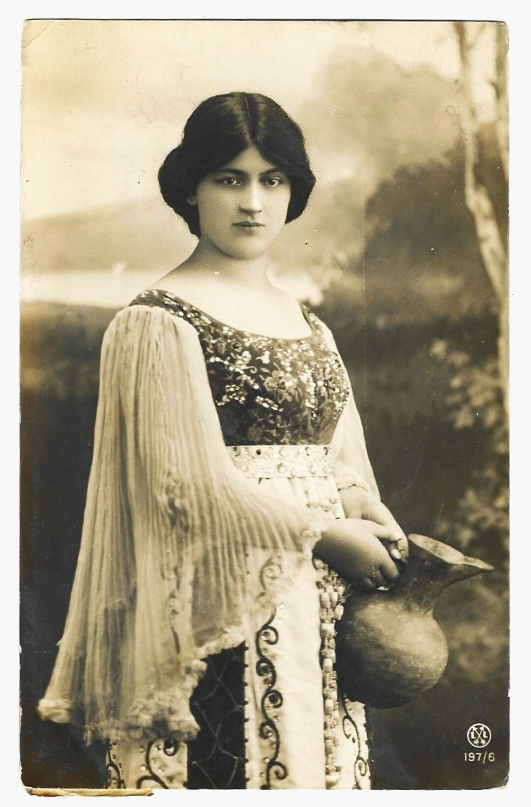 GLAMOUROUS Woman With Water Jug, Fashion, Vintage Real Photo Postcard ...