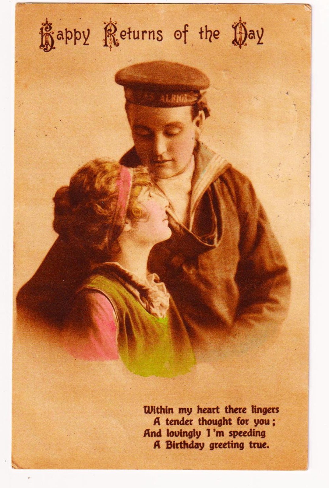 SAILOR and His GIRL, HMS Albion, Happy Returns of the Day, Antique WW1 ...