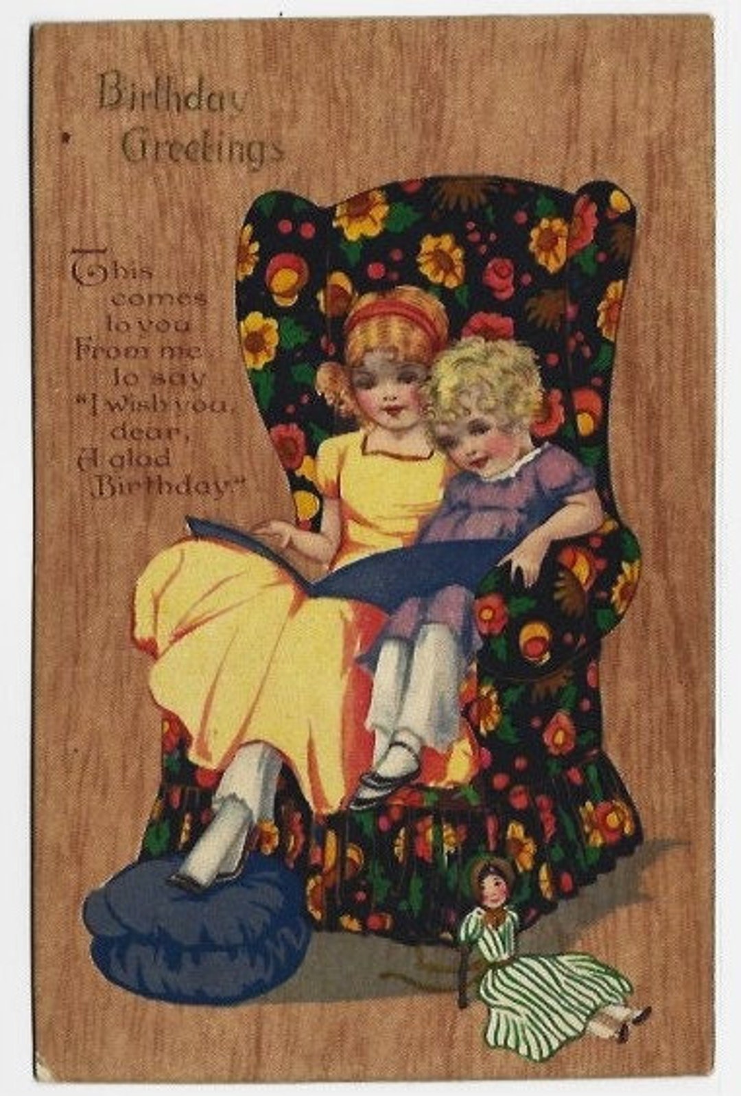 CRINOLINE CHILDREN Reading, Little DOLL, Vintage Art Deco Birthday ...