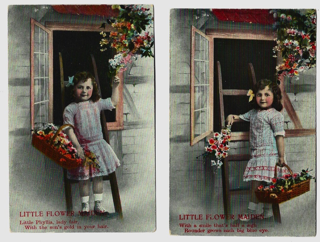 Little Flower Maiden, Sweet Girl, Lot of 2, Vintage Real Photo ...
