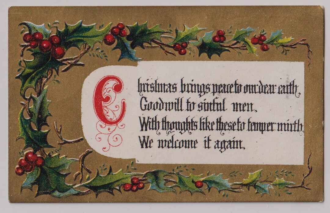 HOLLY and BERRIES, Calligraphy, Victorian Antique CHRISTMAS Greetings ...