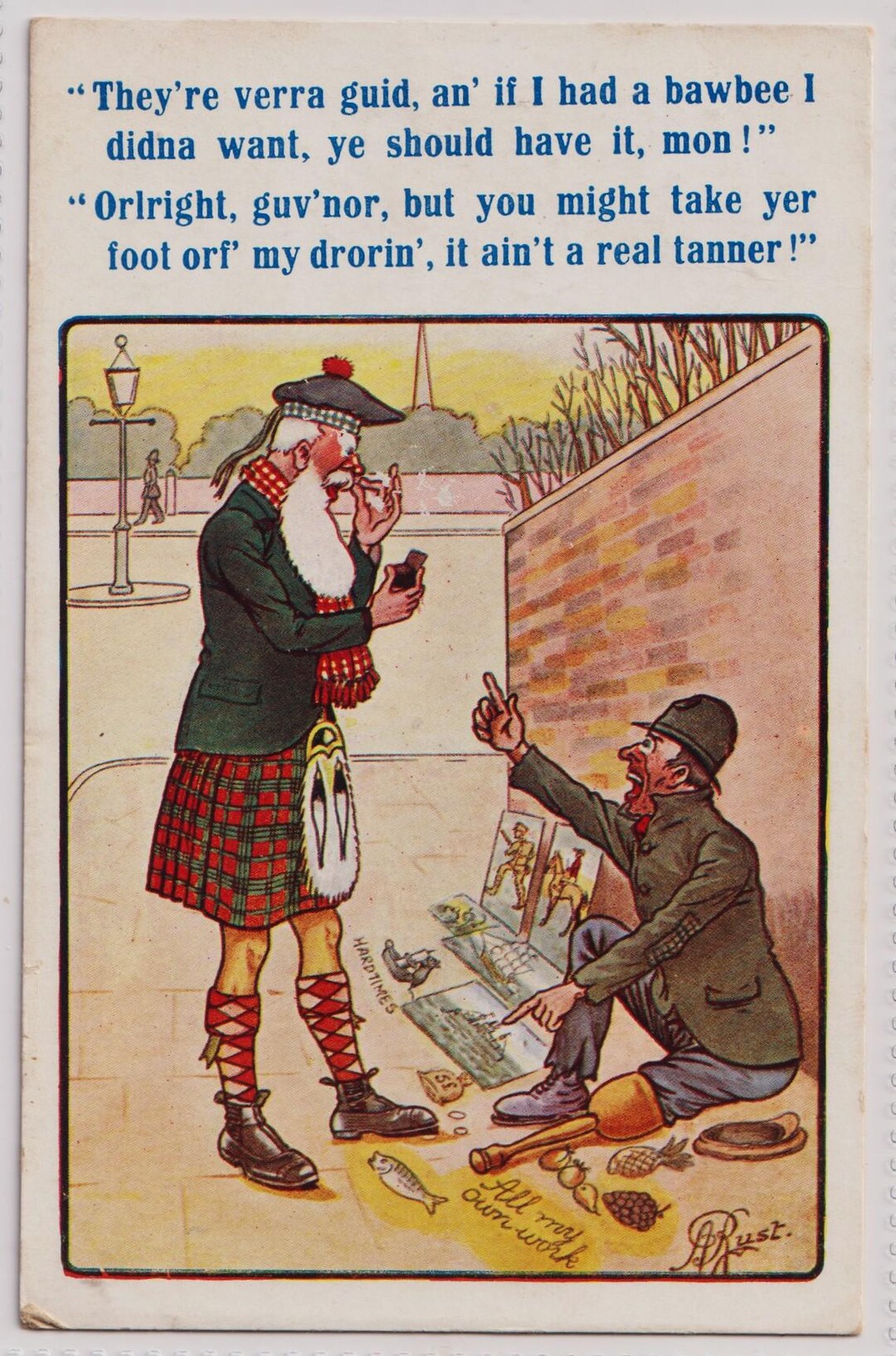 Antique Scottish Comic Postcard, Street Artist and Scottish Man, 1921 ...