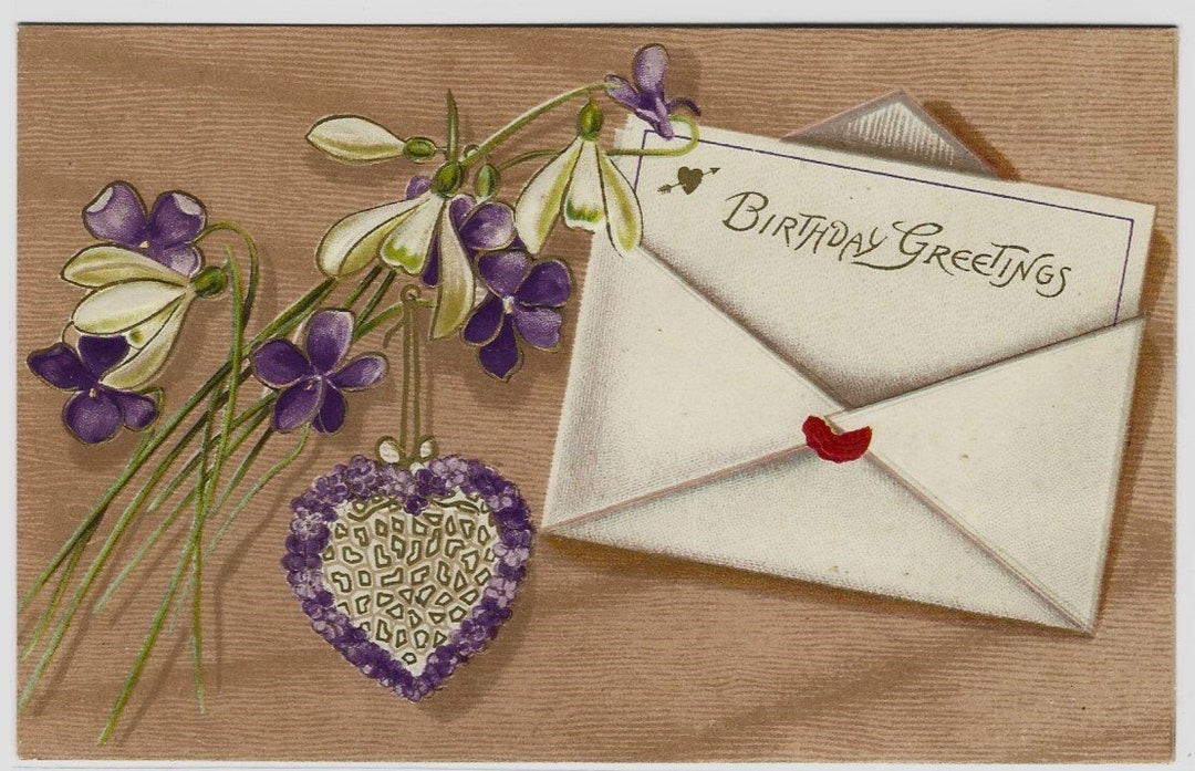 SNOWDROPS and VIOLETS LETTER Vintage Embossed Birthday - Etsy