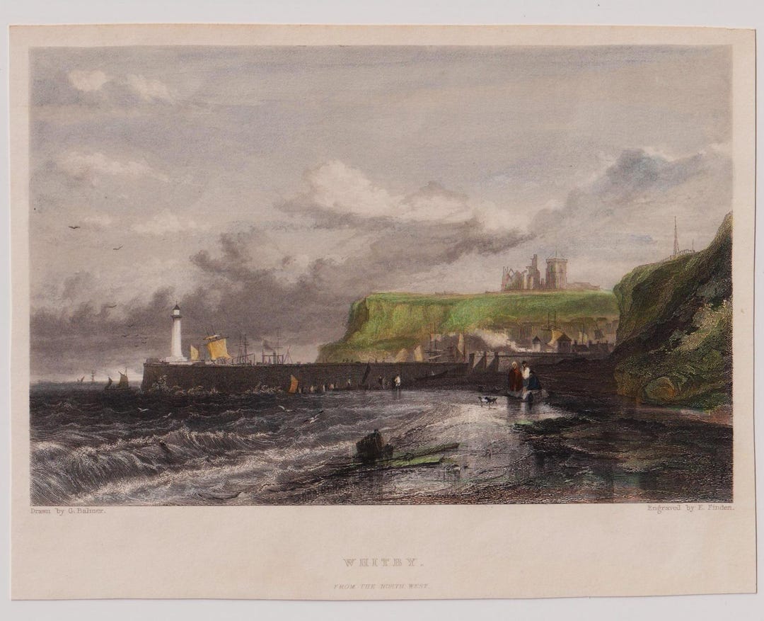 Genuine British Victorian Antique Print, WHITBY, From the North West ...