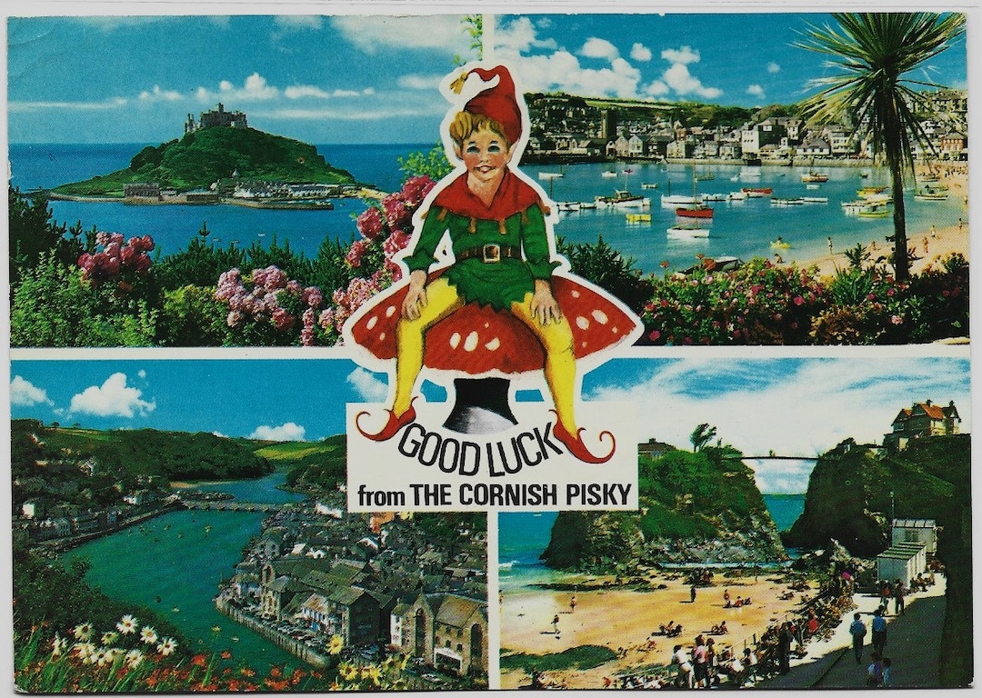 Good Luck From the CORNISH PISKY/PIXIE, Vintage Postcard, Multiviews Around Cornwall, John Hinde ...