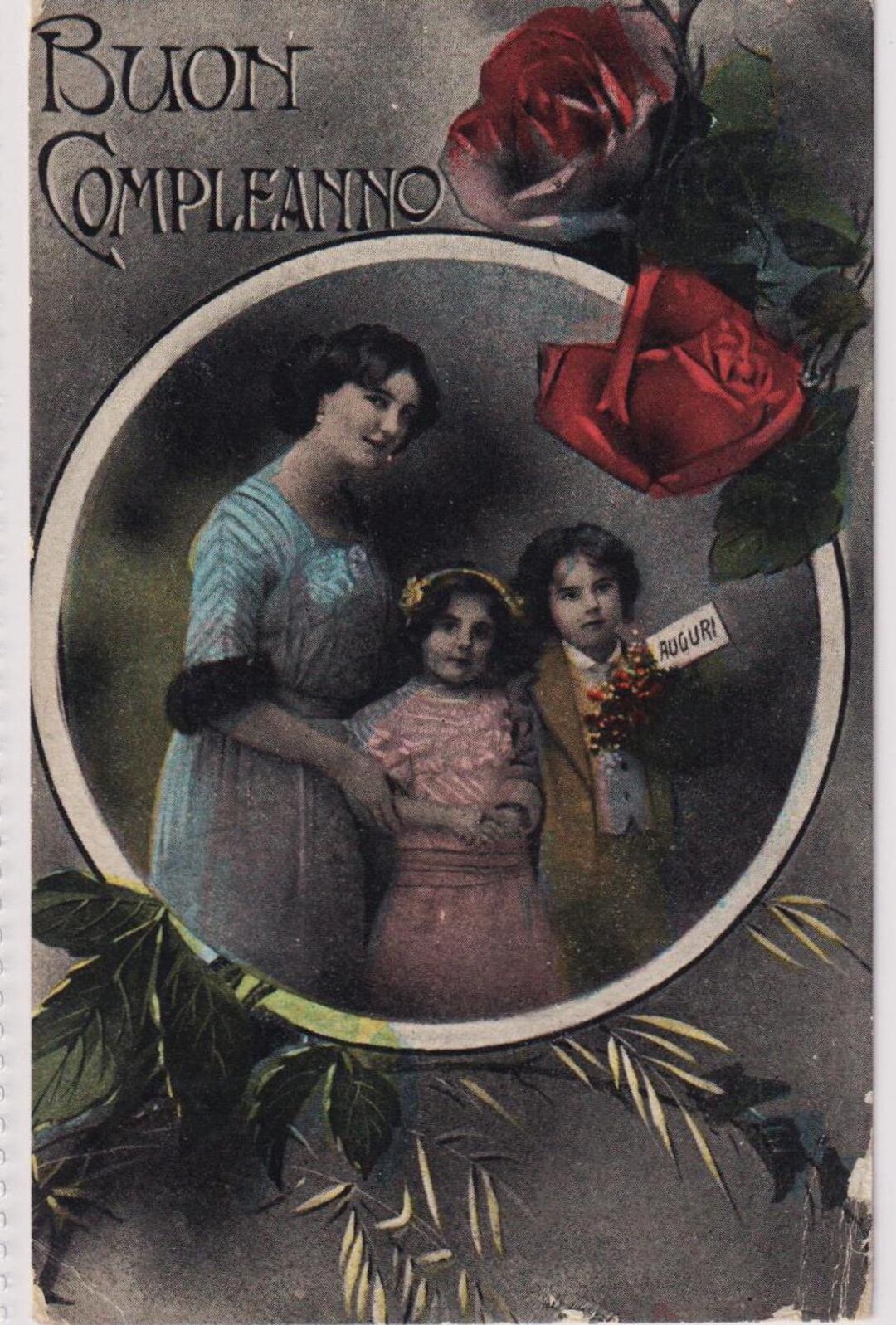 Antique WW1 ITALIAN Real Photo Birthday Postcard, Mother and Children ...