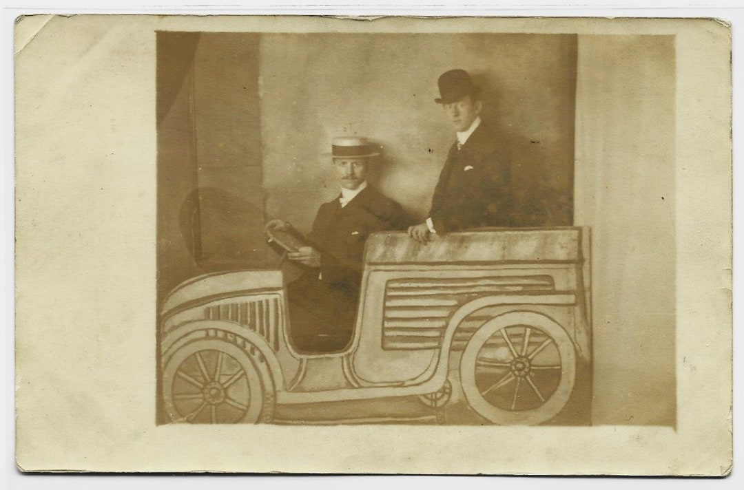 Two Smartly Dressed GENTLEMEN, in Model AUTOMOBILE, Vintage Seaside ...