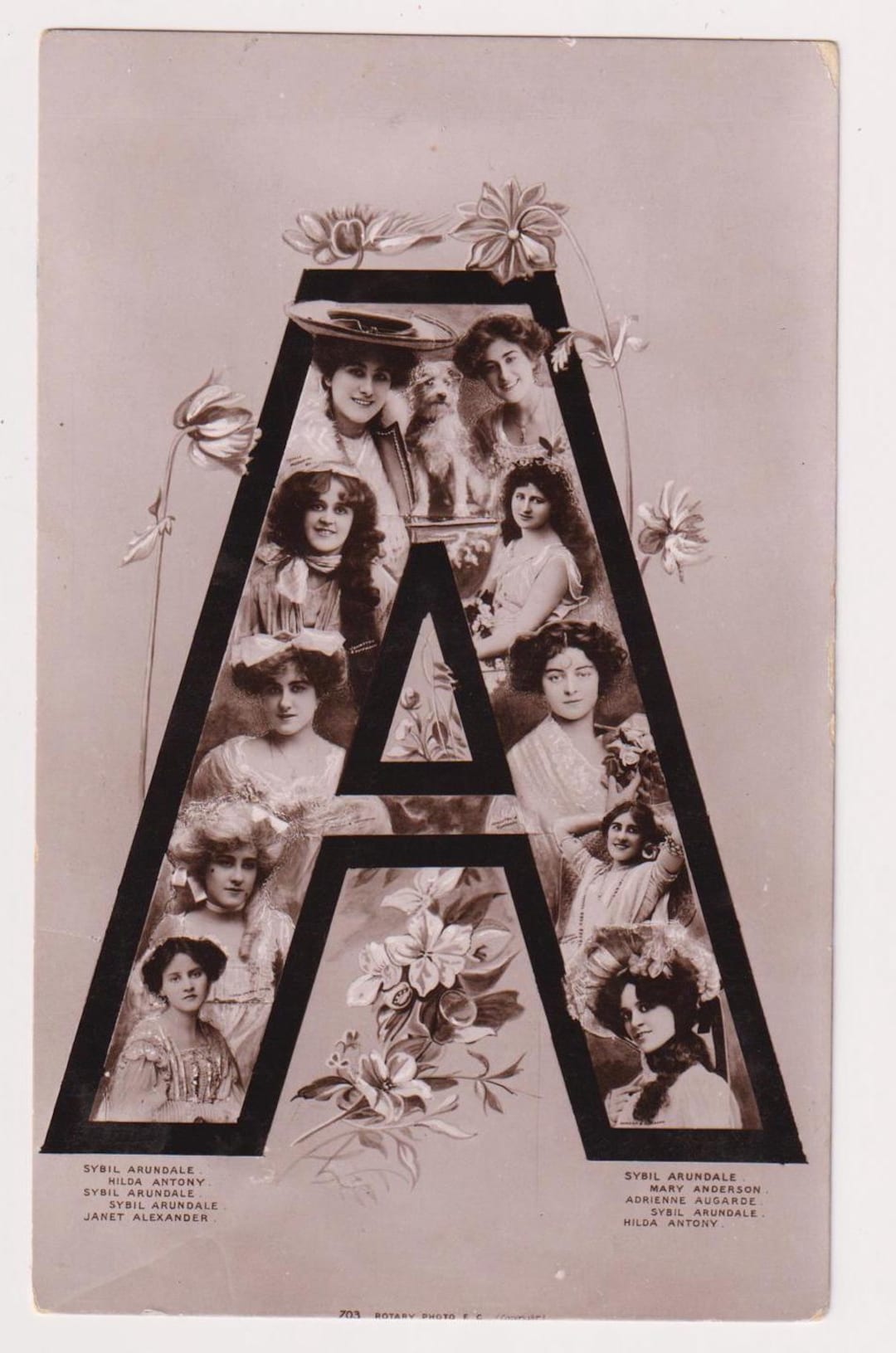 EDWARDIAN ACTRESSES, Letter A, Rotary, Antique Real Photo Postcard ...
