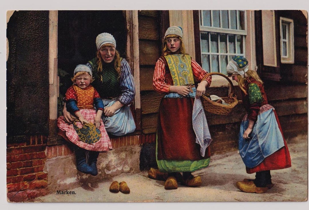 Antique 1913 Dutch Marken Family Postcard - Traditional Ethnic Costumes ...