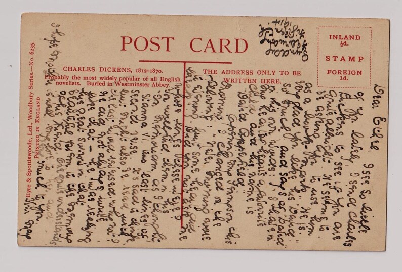 CHARLES DICKENS, 1812-1870, British Writer, Vintage Postcard, Knight ...