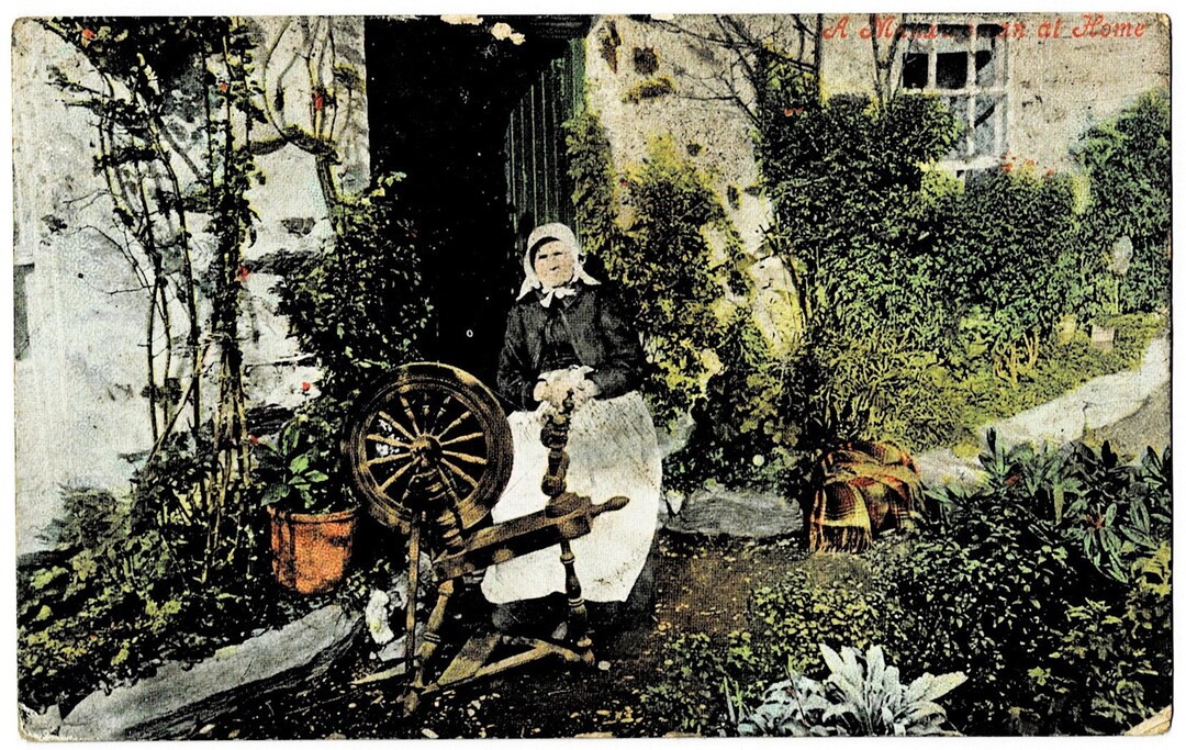 MANX Woman at SPINNING WHEEL Vintage Postcard Posted From - Etsy UK