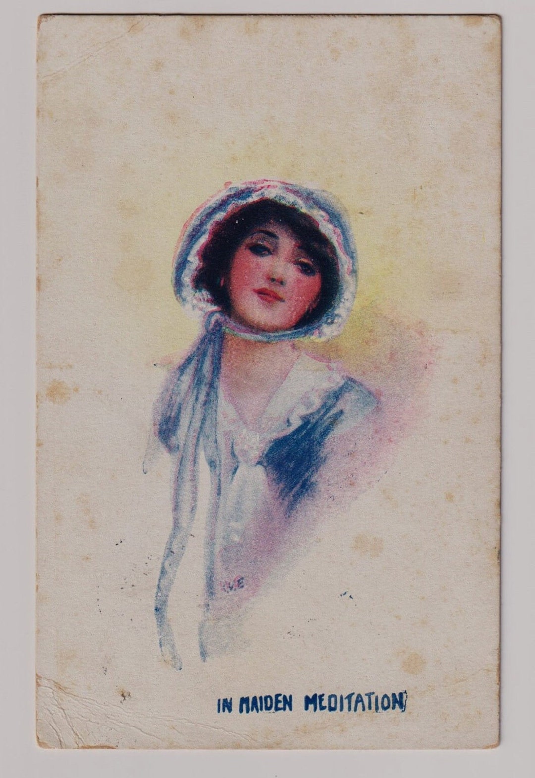 Antique WWI Artist Postcard: Glamorous Woman, "in Maiden Meditation ...