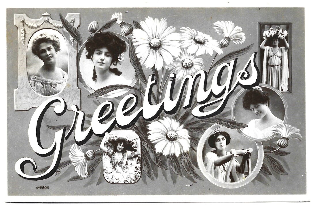 GREETINGS, Big LETTERS, Edwardian Actresses, Antique Real Photo ...