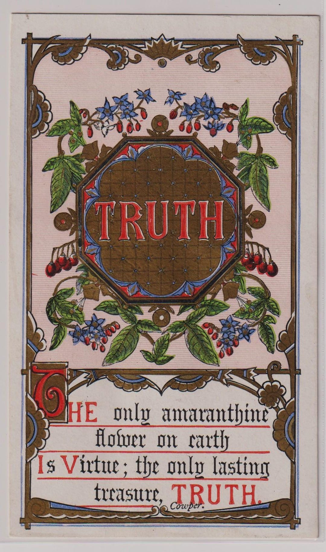 TRUTH, Amaranthine Flower, Victorian Greetings Card/ephemera/scrap ...