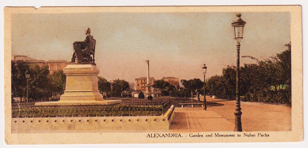 Antique WW1 Postcard, Alexandria,garden and Monument to Nubar Pacha ...