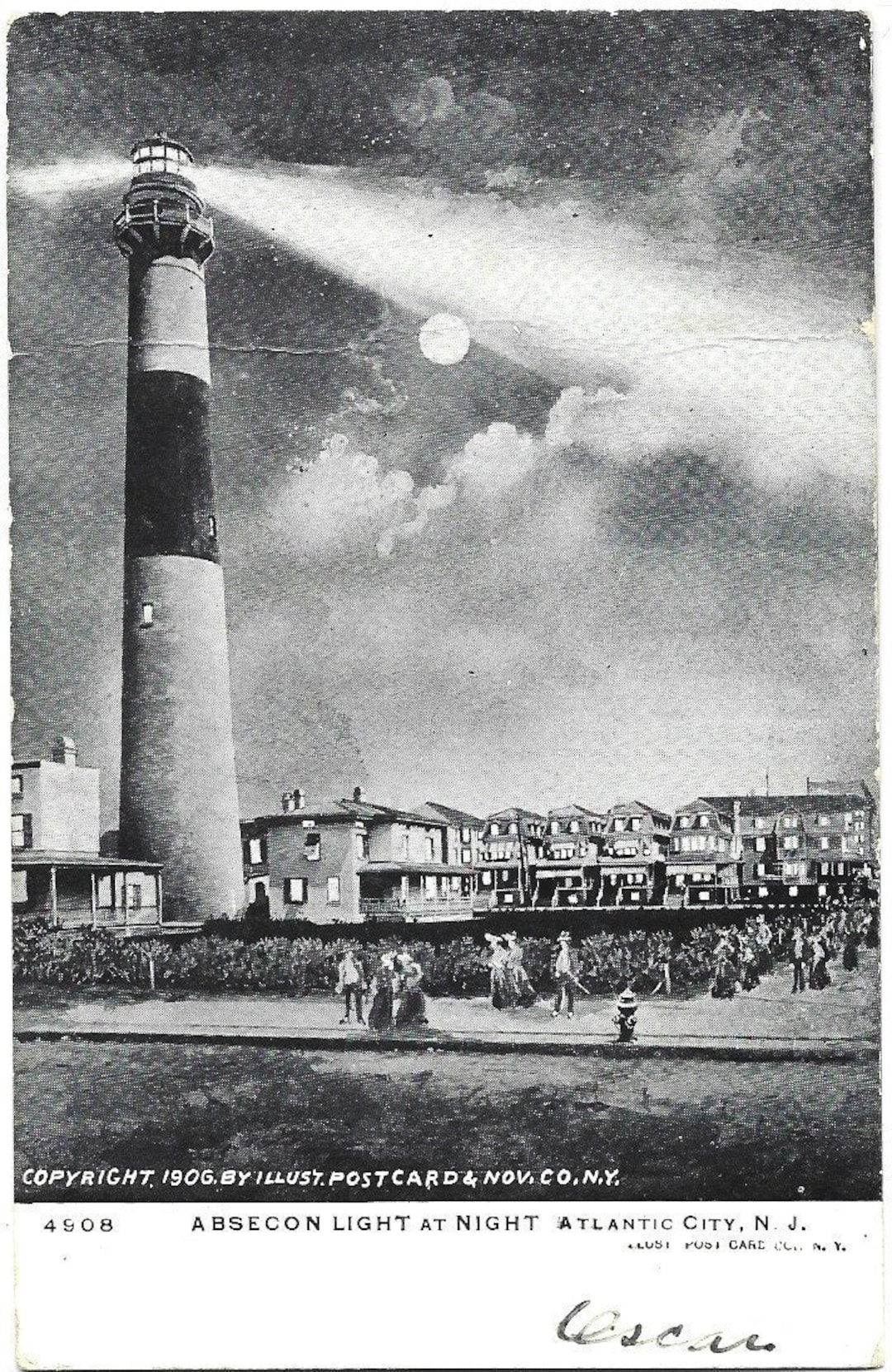 ABSECON LIGHTHOUSE at Night, Atlantic City, N.J., Vintage Postcard ...