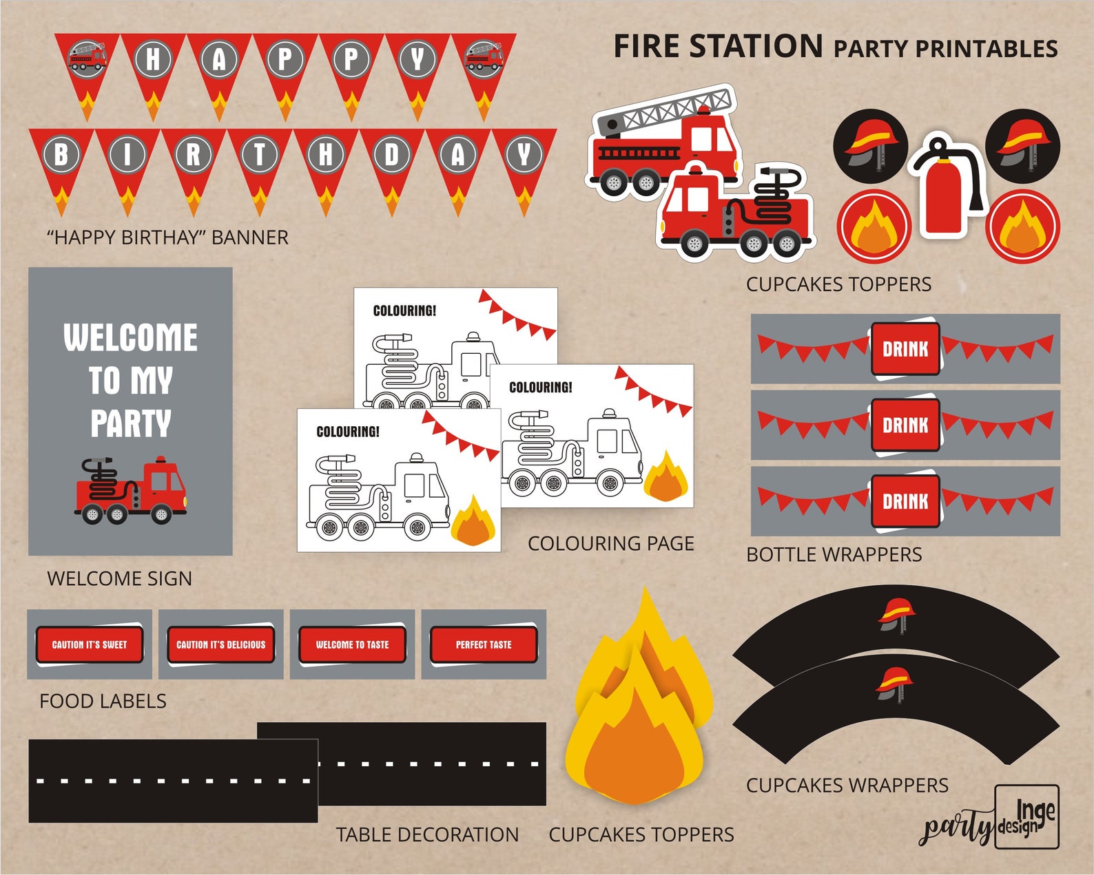 Fire Station Theme Decor / Printable DIY Birthday /party Decorations ...