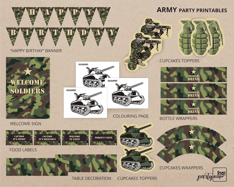 Soldiers, Camouflage / Printable DIY Birthday /party Decorations Army ...