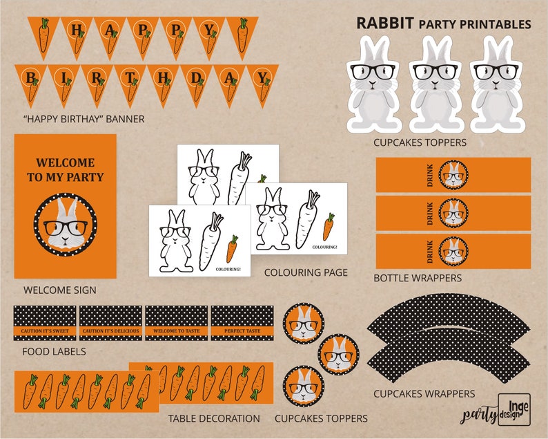 Rabbit Party / Printable DIY / Birthday Party Decorations / | Etsy