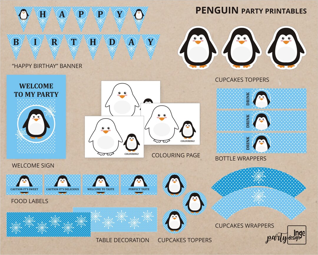 Penguin Birthday / Printable DIY / Birthday Party Decorations ...
