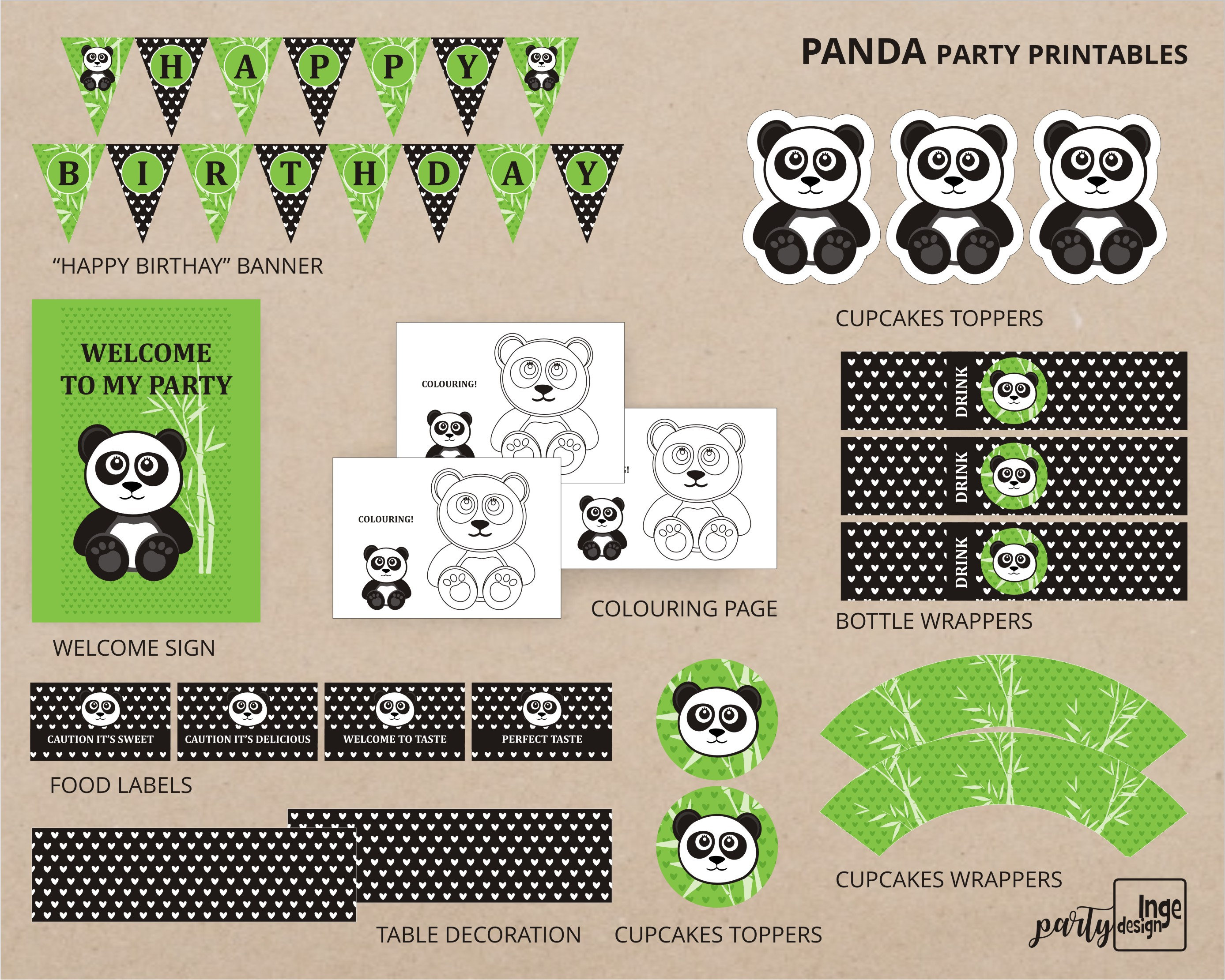 Panda Theme / Printable DIY / Children Birthday Decorations / Panda ...