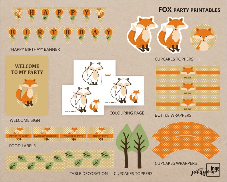 Fox Birthday Party / Printable DIY / Birthday Party - Etsy