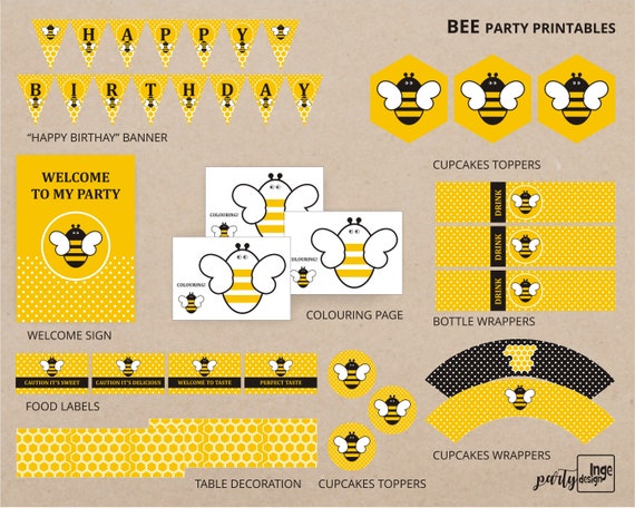 Bee Birthday Decorations / Printable DIY Birthday / Party | Etsy
