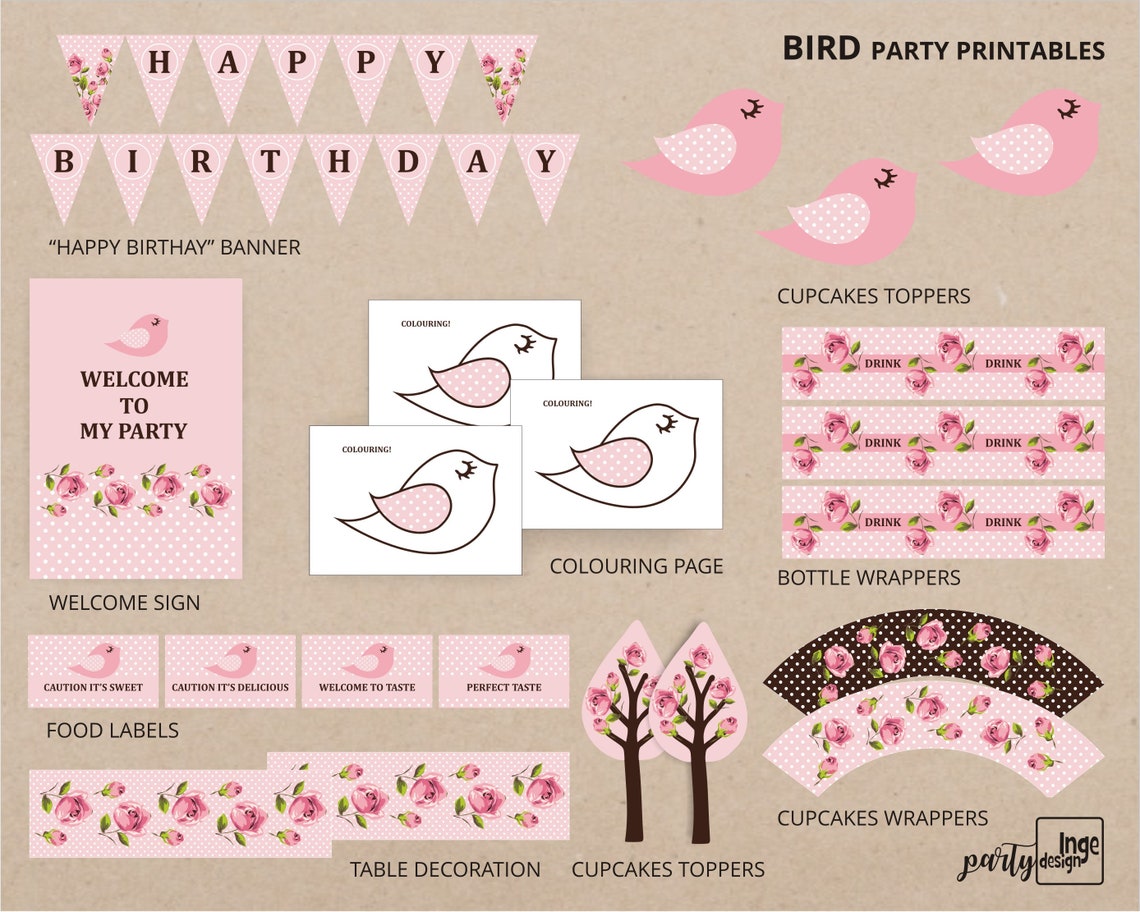 Bird Theme Party / Bird Birthday / Decoration Printable DIY / Birthday ...