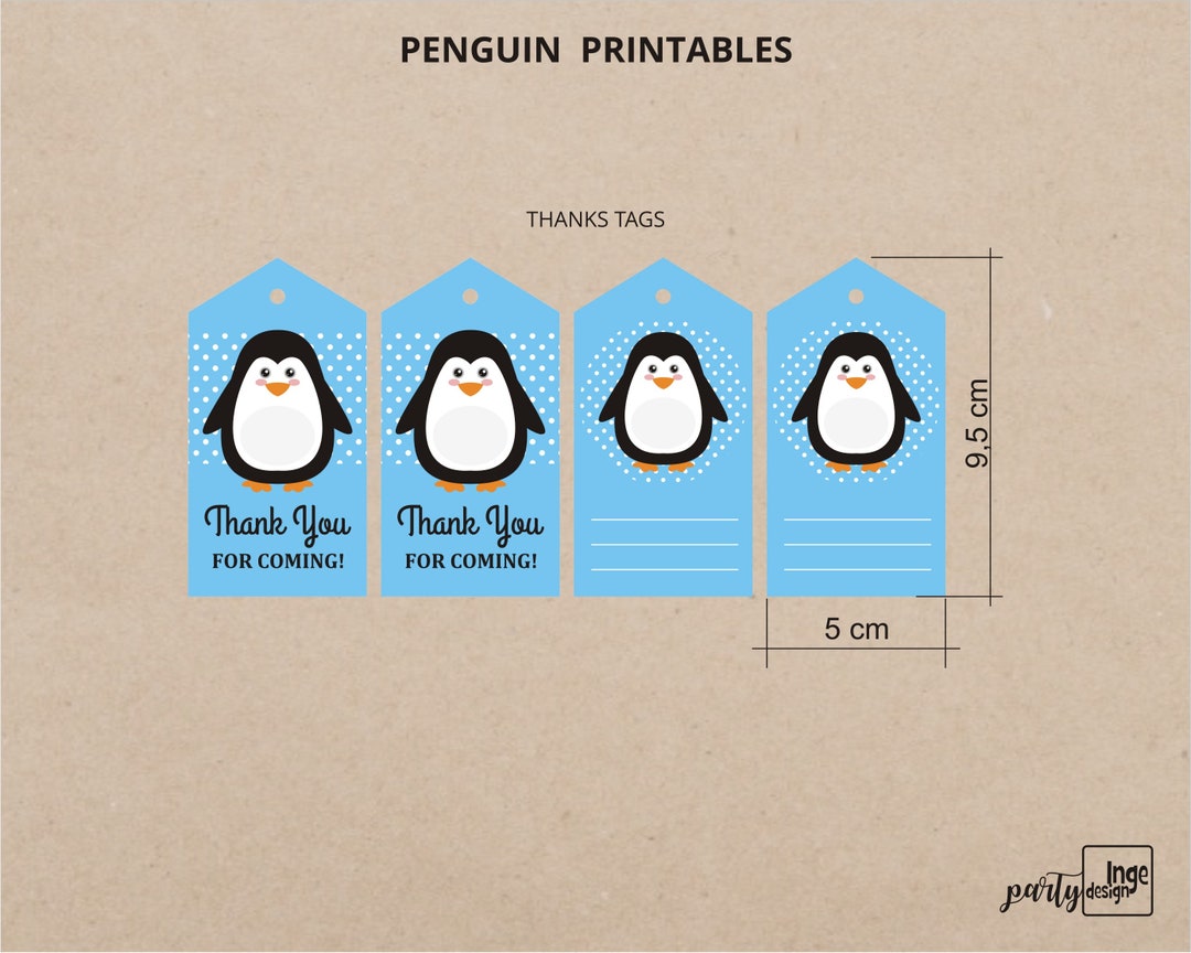 Penguin Thanks Tags / Printable DIY / Birthday Party - Etsy