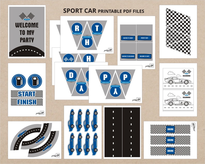 Sport Car Party /pdf DIY Printable / Birthday Party Decorations ...