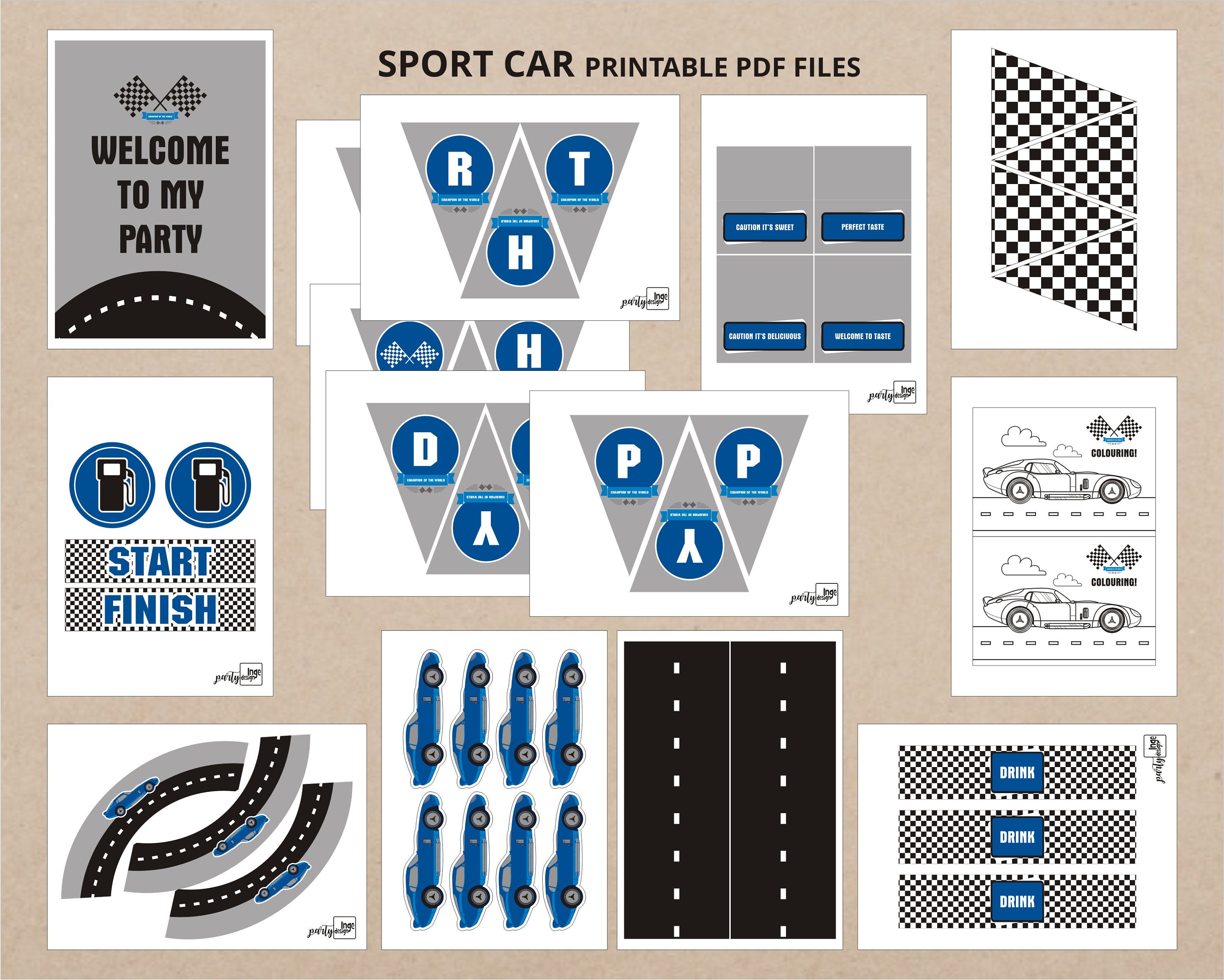 Sport Car Party /pdf DIY Printable / Birthday Party Decorations ...