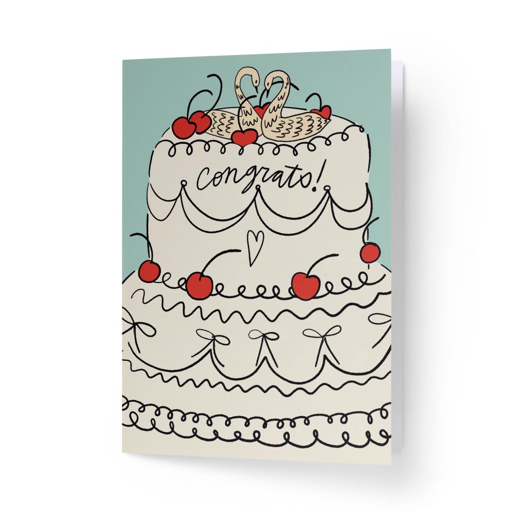 Vintage Cake Wedding Card, Congrats, Bridal Shower, Engaged, Vanilla ...