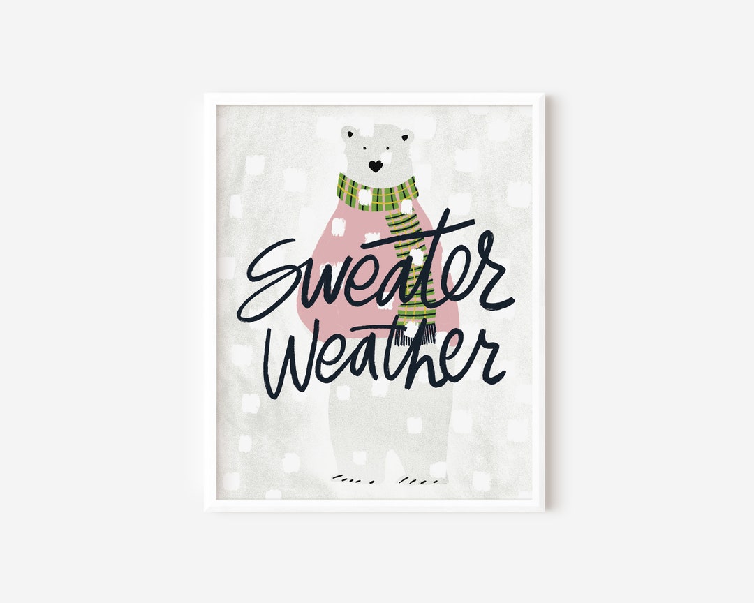Polar Bear Art Print, Sweater Weather, Animal Illustration, Cursive ...
