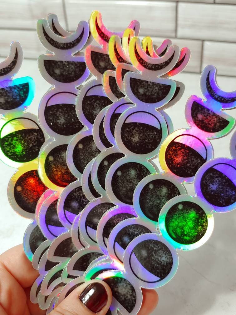 Holographic Waterproof Vinyl Moon Phases Sticker Free - Etsy