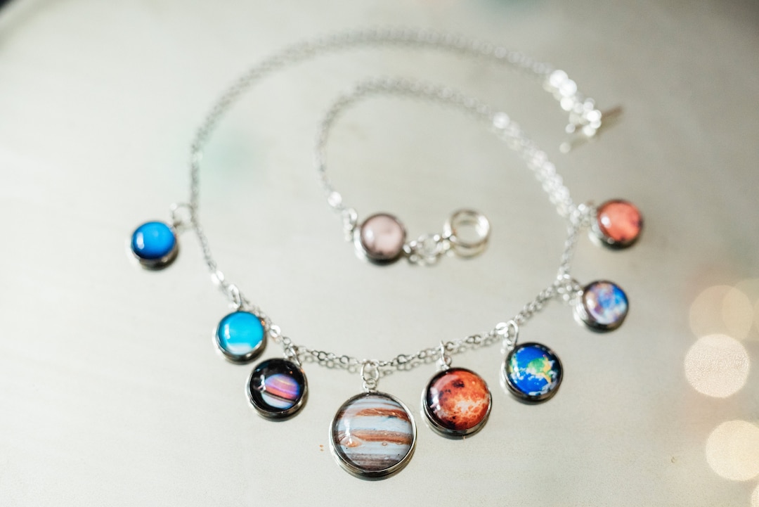 Silver Solar System Necklace, With Pluto on Back | Free Shipping ...