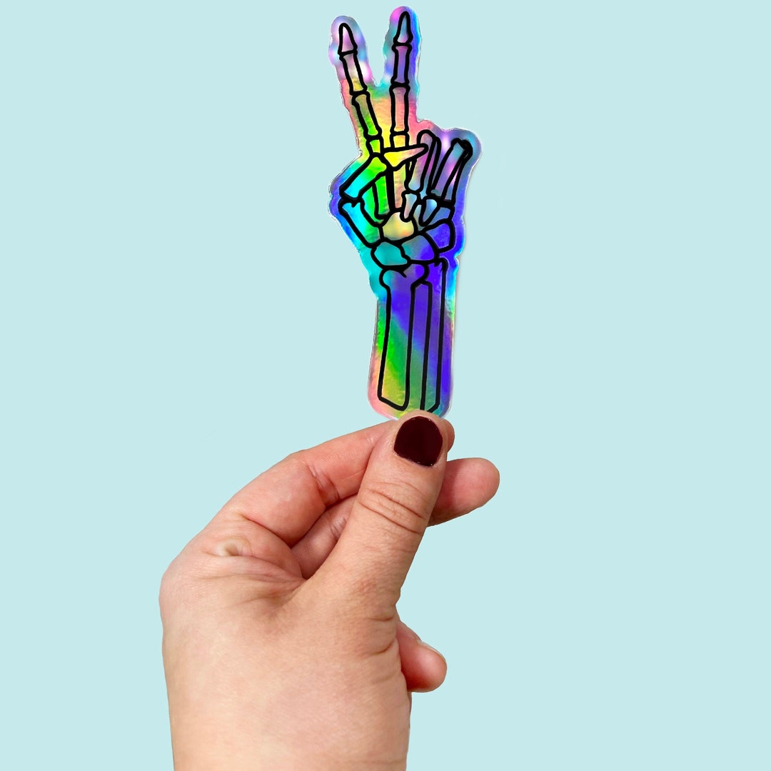 Holographic Waterproof Vinyl Skeleton Peace Sign Sticker - Etsy