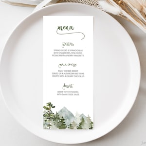 Watercolor Forest Menu Template | Mountain Bridal Shower (editable ...