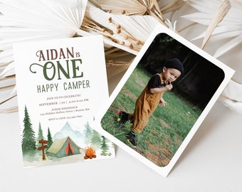 First Birthday Invitation “one Happy Camper” Themed - Etsy