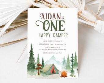 First Birthday Invitation “one Happy Camper” Themed - Etsy