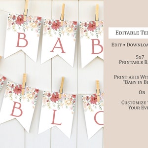 Baby in Bloom Banner Template | Wildflower Baby Shower Printable Banner ...
