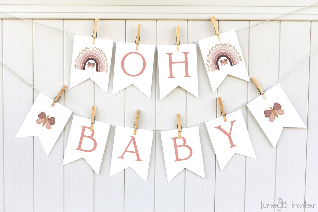 Rainbow Baby Girl Baby Shower Banner | Pink and Gold Boho Rainbow Flag ...
