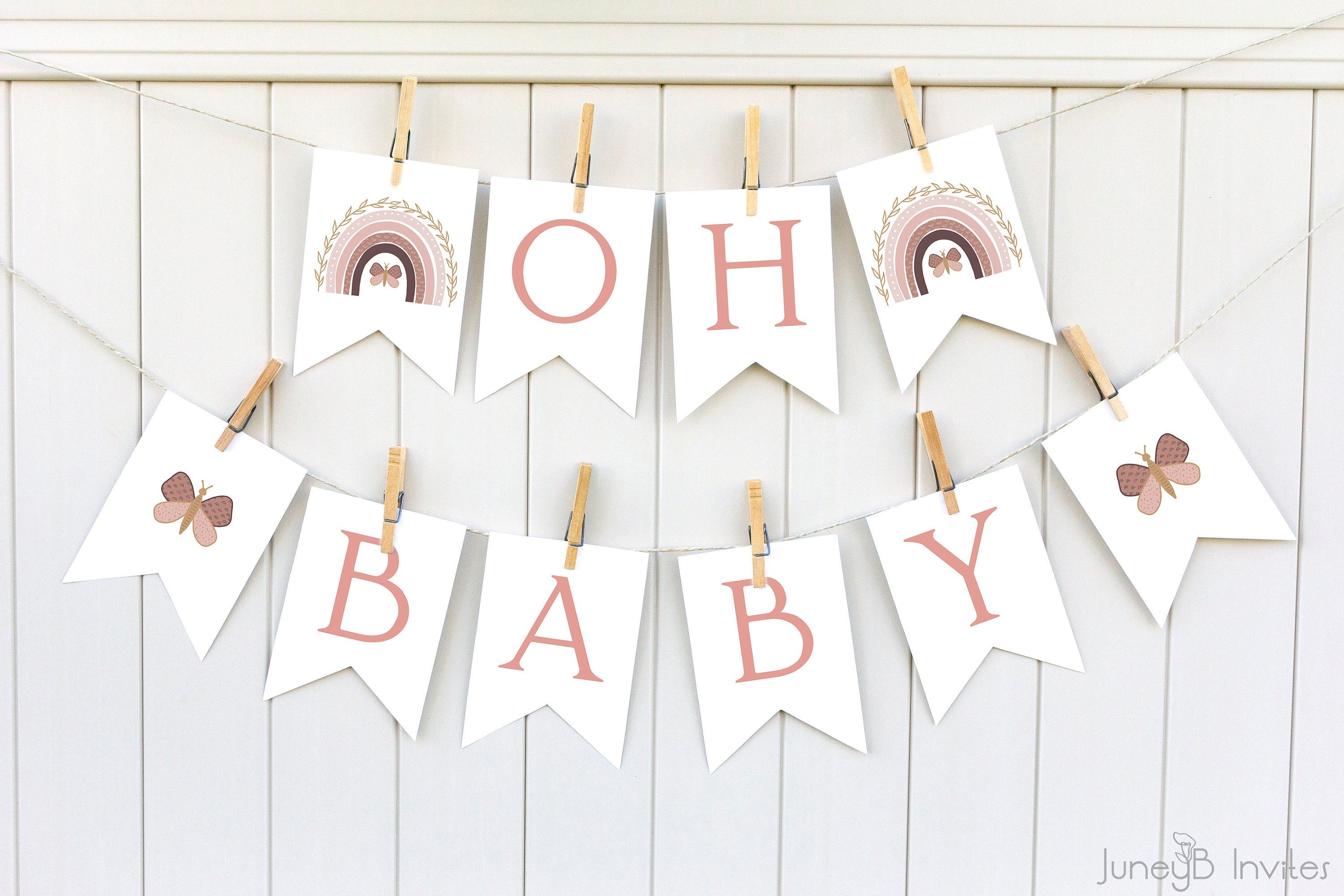 Rainbow Baby Girl Baby Shower Banner | Pink and Gold Boho Rainbow Flag ...