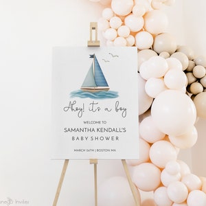 Sailboat Baby Shower Welcome Sign | Nautical Shower Welcome | Ahoy It's ...