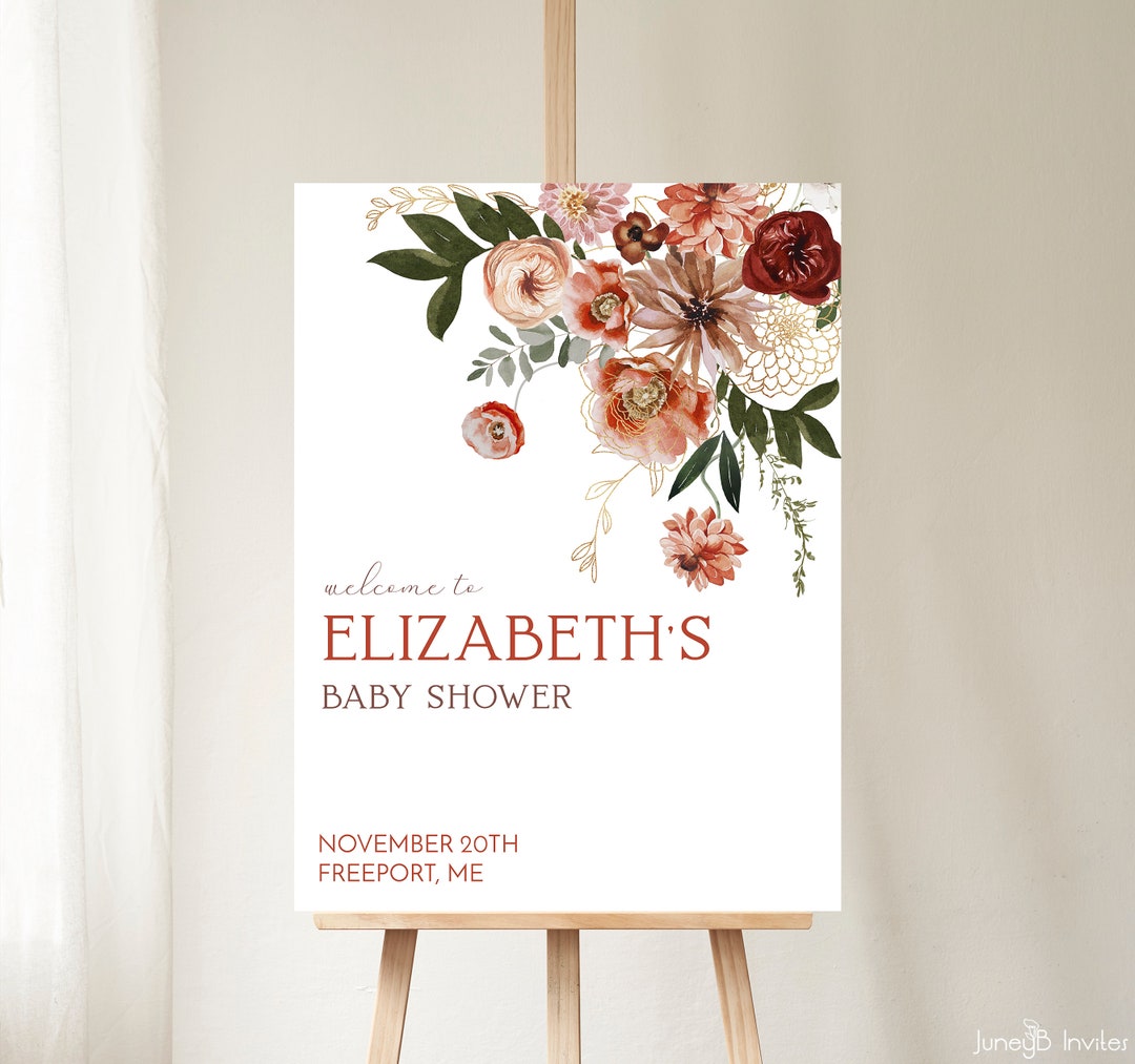 Fall Baby Shower Welcome Sign, Watercolor Fall Floral Welcome Sign ...