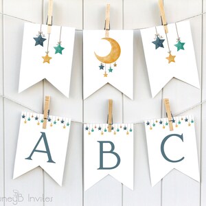 Over the Moon Baby Shower Editable Banner, Banner Template With Gold ...