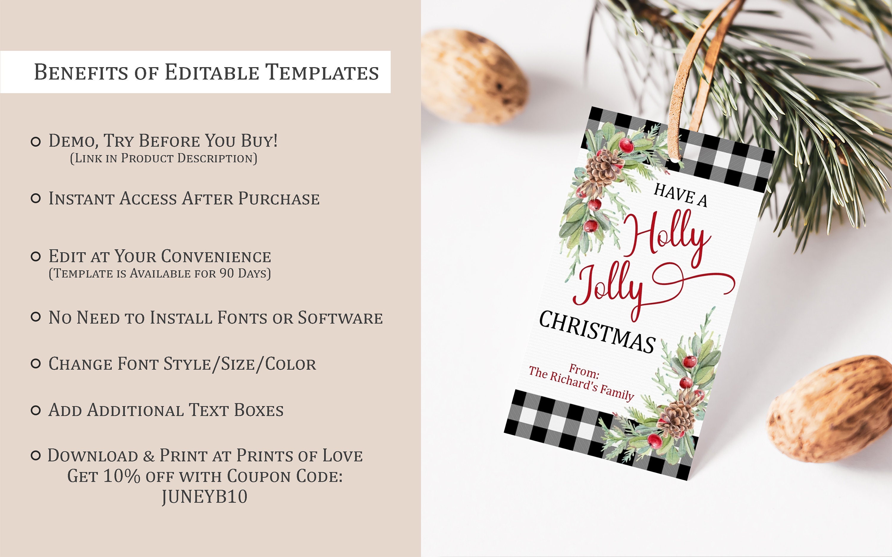 Holly Jolly Editable Christmas Favor Tag Printable Christmas - Etsy