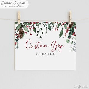 Merry Little Christmas Party Custom Sign With Berries and Greenery ...