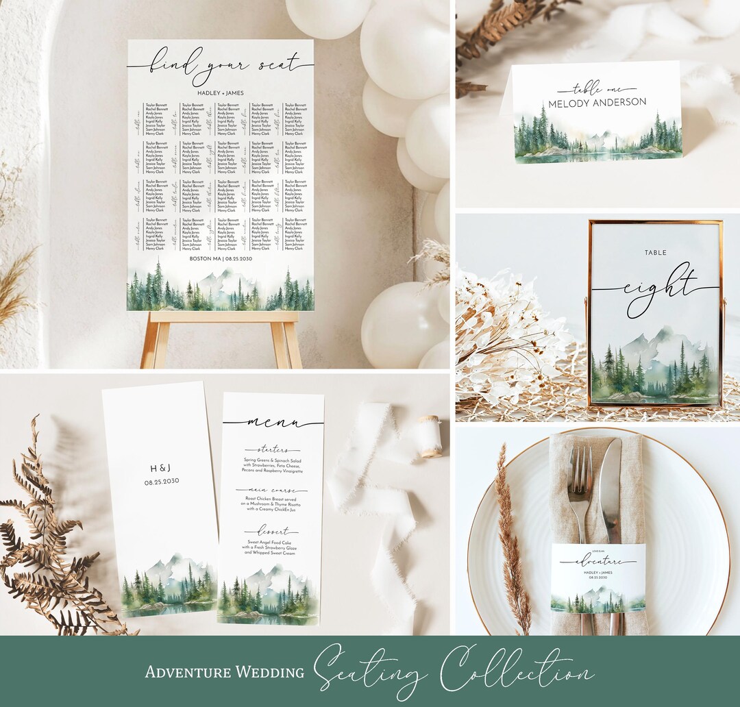 Mountain Wedding Seating Chart & Table Decor Set | Rustic Forest Event ...