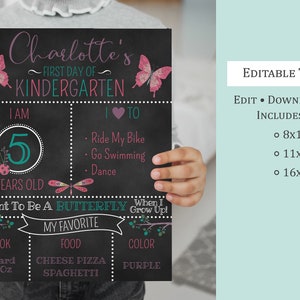 First Day of School Chalkboard Sign With Butterflies, Butterfly Theme ...