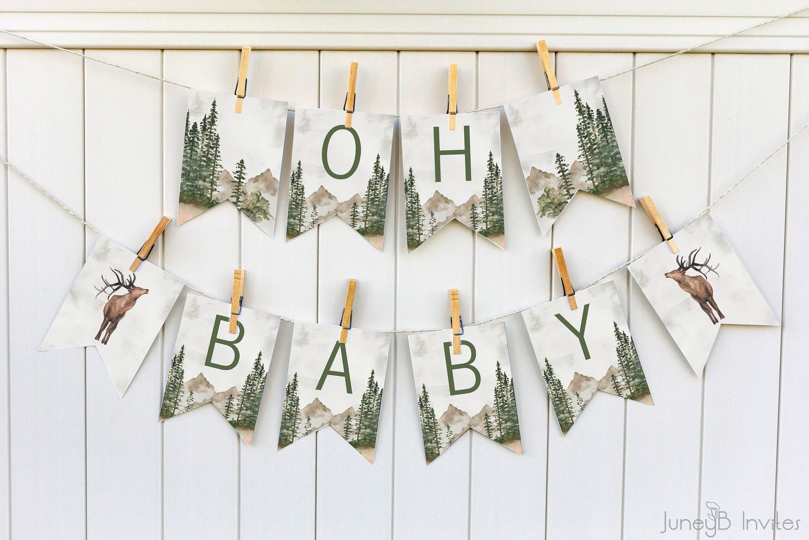 Watercolor Forest Baby Shower Banner | Mountain Adventure Theme ...